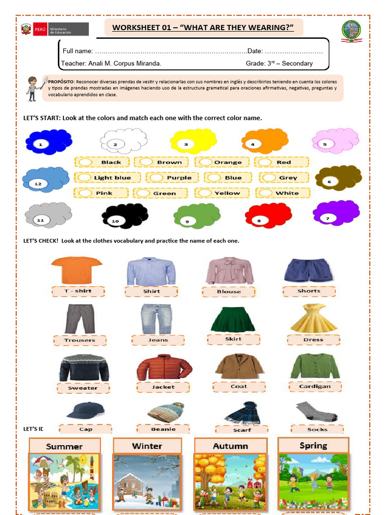 Worksheet 01 What Are They Wearing - 1 Sec | PDF