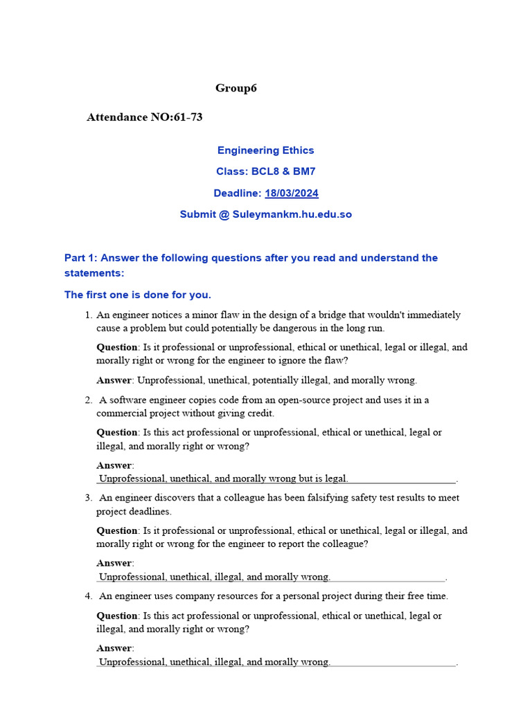 Assignment 1 Ethics Group6 | PDF | Safety | Engineering