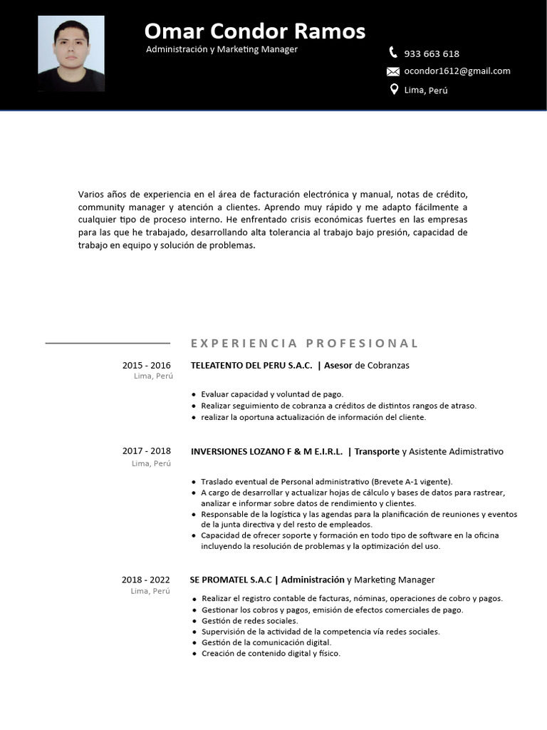 CV - Omar Condor 2024 | PDF | Perú | Business
