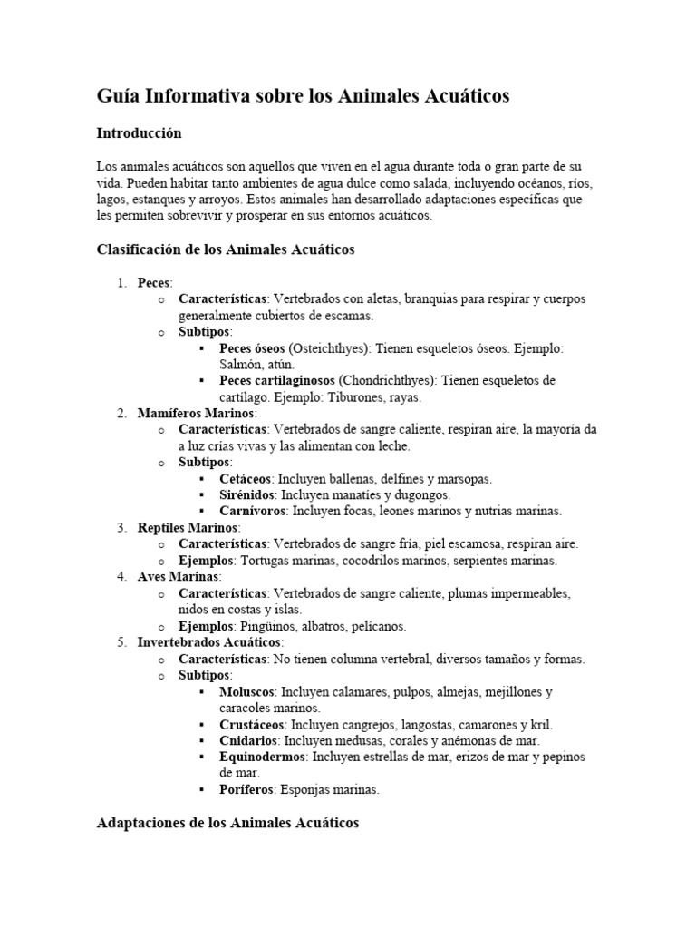 Guía Informativa Sobre Animales Acuaticos | PDF | Pescado | Biodiversidad