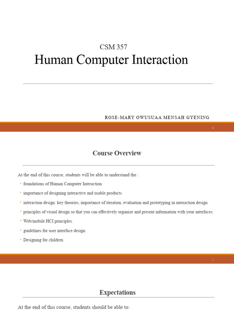 Human-Computer Interaction Course Overview | PDF | Human–Computer Interaction | Information Science