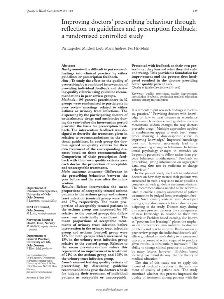 Improving Doctors' Prescribing Behaviour Through Reflection On ...