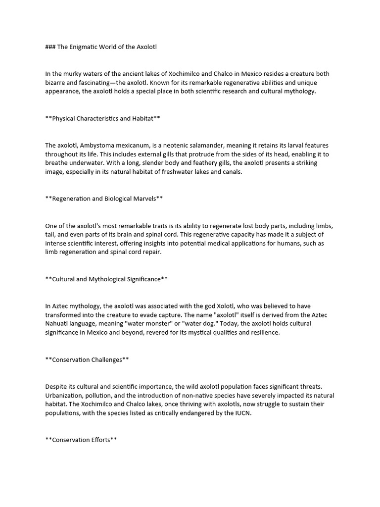 Axolotl: Regeneration, Culture, and Conservation | PDF | Conservation ...