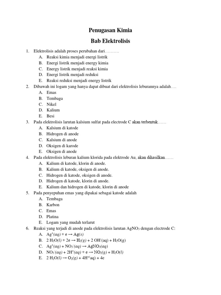 Elektrolisis Penugasan Kimia | PDF