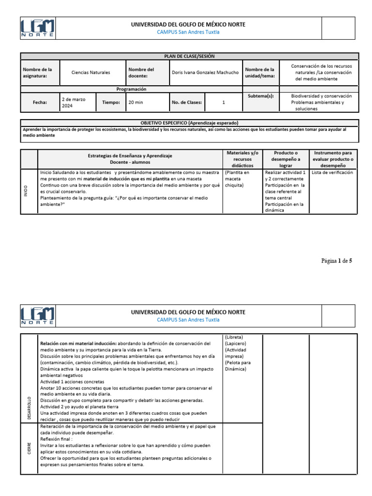 Formato Plan Clase Lab Docente | PDF | Entorno natural | Enseñando