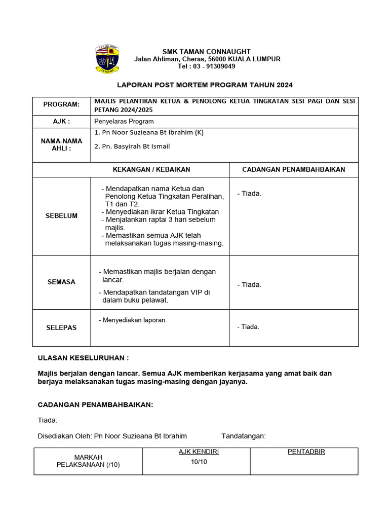 Laporan Post Mortem (MKT & PKT 2024) | PDF
