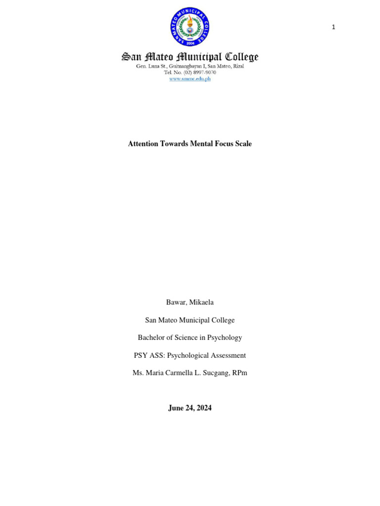 Attention Towards Mental Focus Scale-Bawar | PDF | Attention | Thought