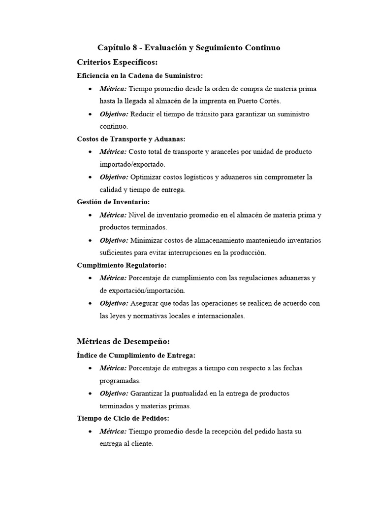 Capítulo 8. Evaluación y Seguimiento Continuo | PDF | Logística | Economias