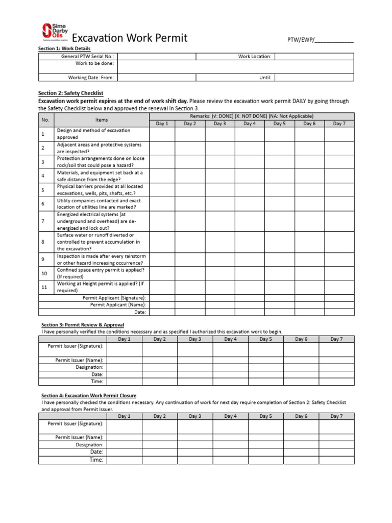 07 Excavation Work Permit | PDF | Occupational Safety And Health | Safety