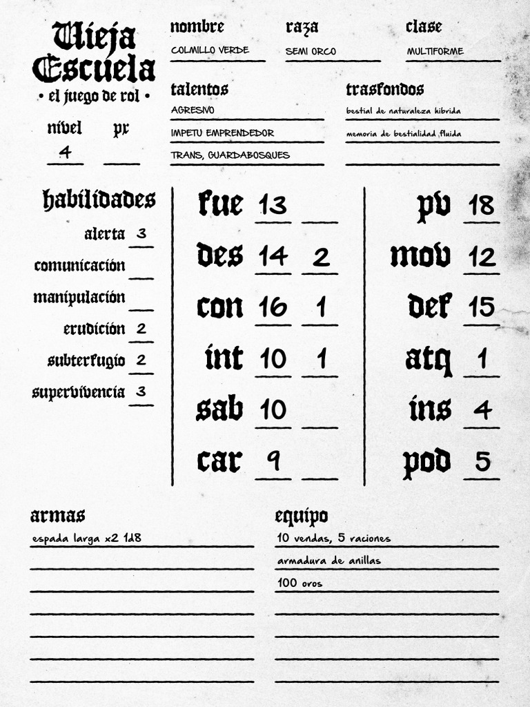 "Perfil de Personaje: Semi Orco Multiforme" | PDF