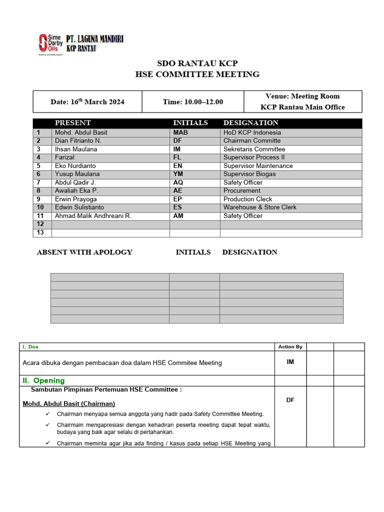 MoM HSE Commitee 16 March 2024 | PDF