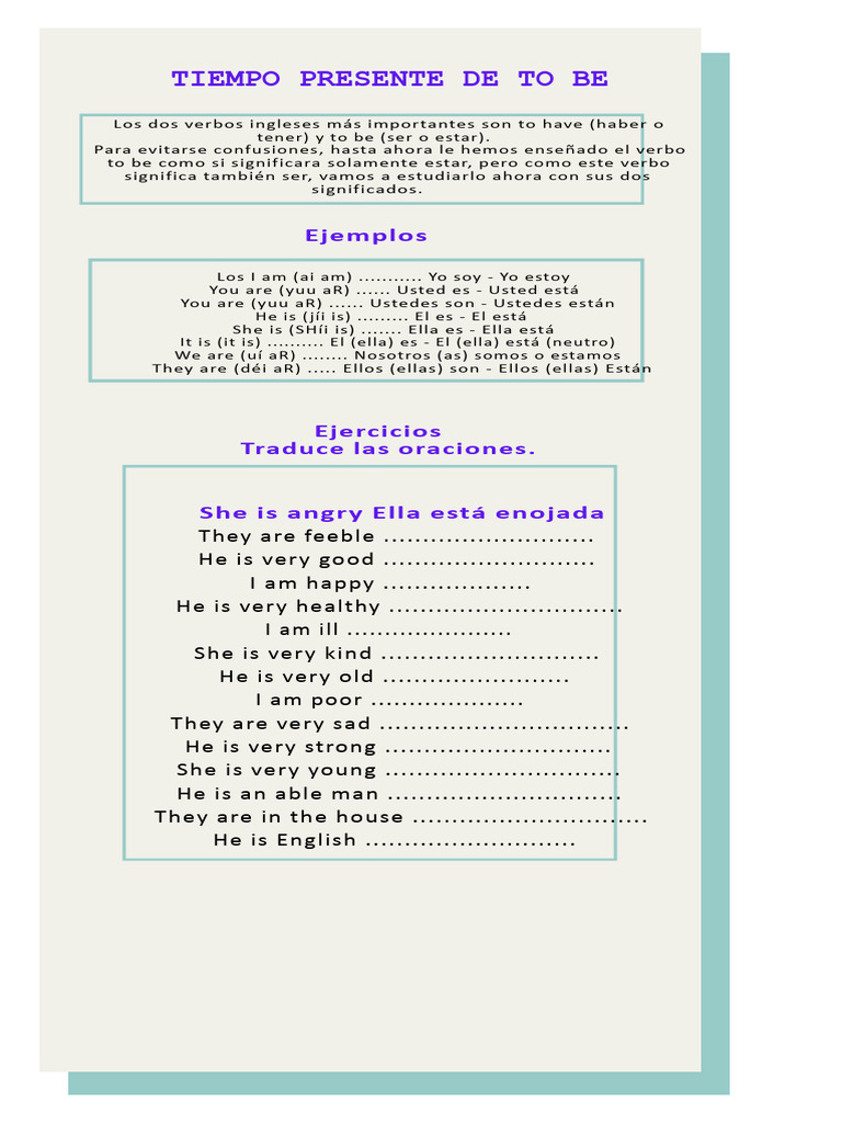 Verbo To Be Tiempo Presente | PDF