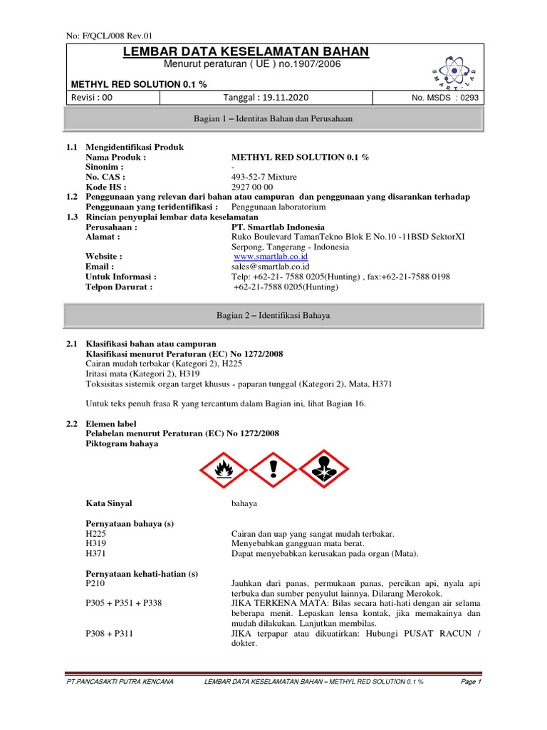 Msds Methyl Red Solution 0.1 (Indo) | PDF
