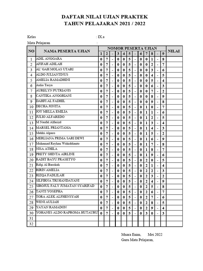 Blanko Nilai Raport Kelas 9 Pdf