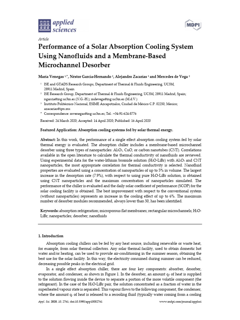 Performance of A Solar Absorption Cooling System Using Nanofluids and A ...