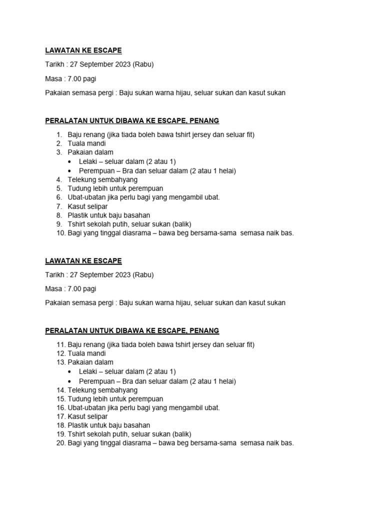 Lawatan Ke Escape | PDF