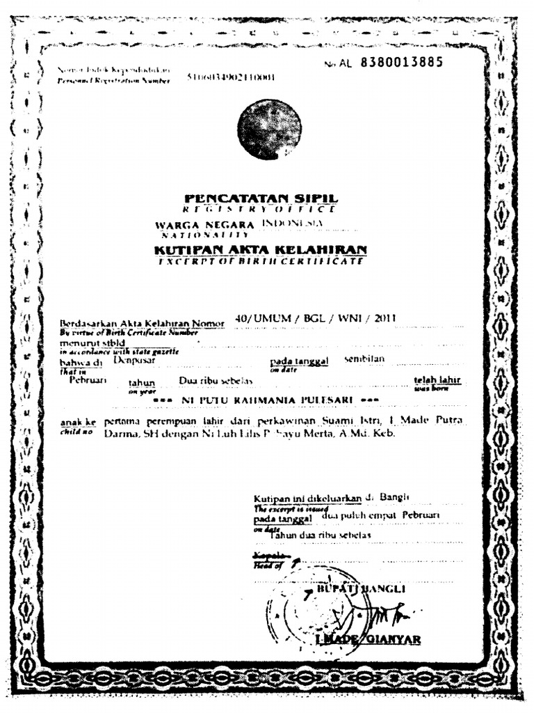 Akta Kelahiran NIA | PDF