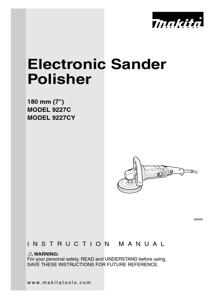 Electronic Sander Polisher: 180 MM (7") MODEL 9227C MODEL 9227CY | PDF | Ac Power Plugs And ...