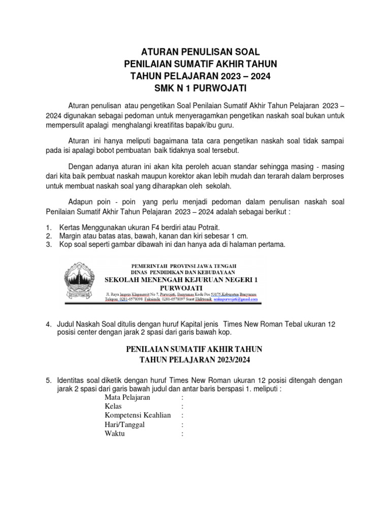 Aturan Penulisan Soal Psat Mapel Normada | PDF