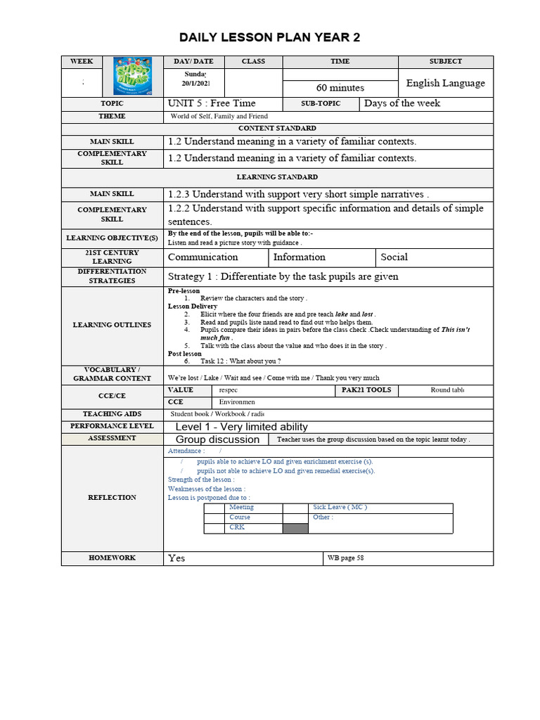 WEEK 3 - UNIT 5 FREE TIIME | PDF | Lesson Plan | Learning