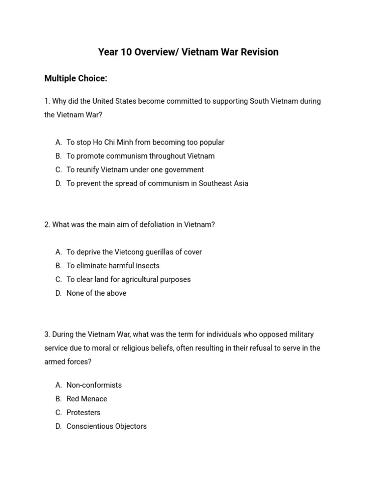 Vietnam War Revision Guide for Year 10 | PDF | Vietnam War | Viet Cong