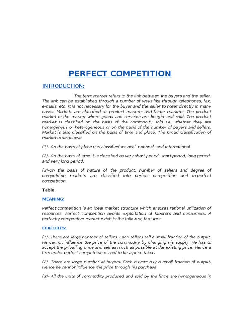 Perfect Competition: Table | PDF | Economic Equilibrium | Perfect ...