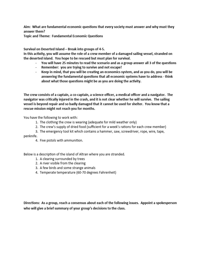 Deserted Island Economic Survival Plan | PDF | History