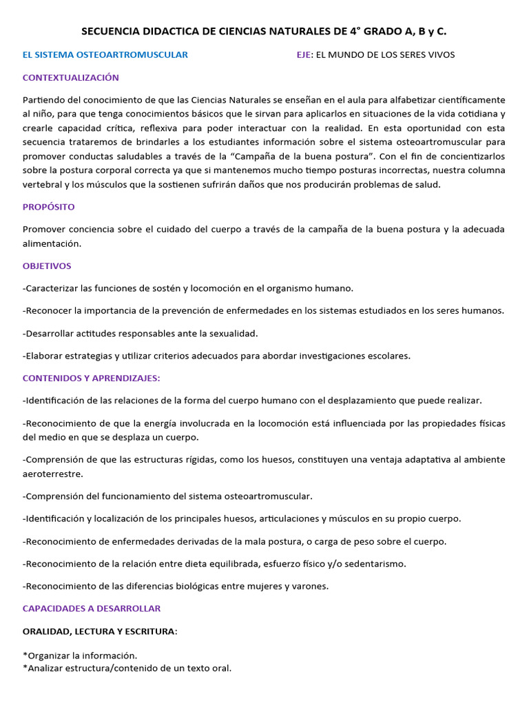 El Esqueleto - Secuencia Didactica de CS NS | PDF | Articulación | Esqueleto