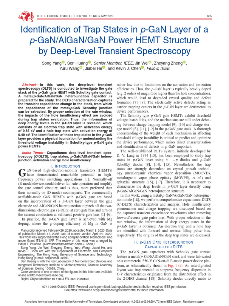 Identification of Trap States in - Gan Layer of A - Gan/Algan/Gan Power ...