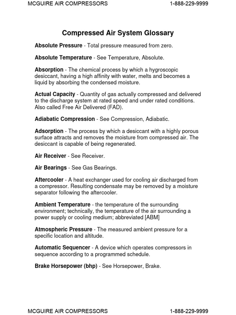 Compressed Air System Glossary | PDF | Gases | Pressure