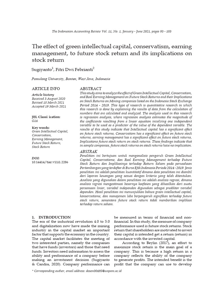 The Effect of Green Intellectual Capital, Conservatism, Earning ...