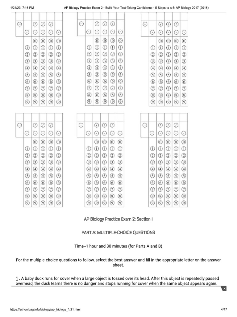 AP BIOLOGY 2016 Practice Test 2 | PDF