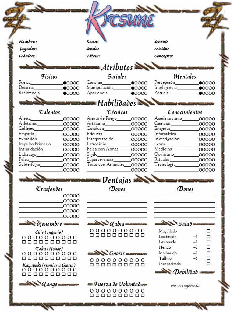 Ficha Editable - Kitsune | PDF