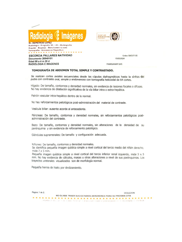 Tomografia de Abdomen Total Simple y Contrastado | PDF