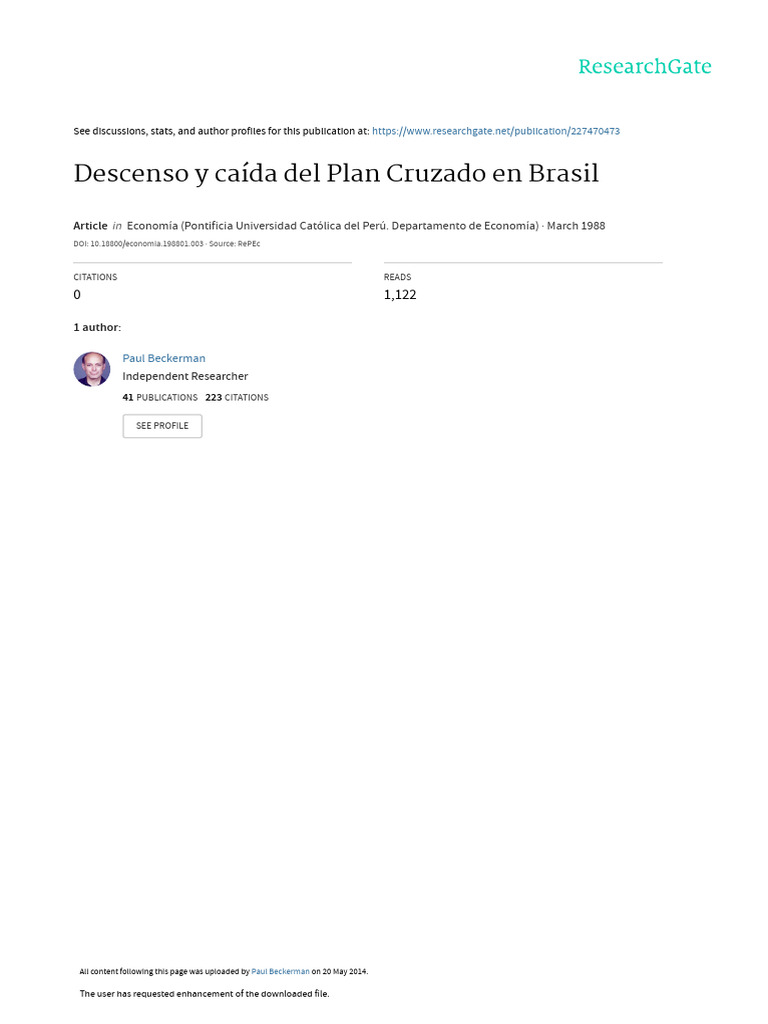 Descenso y Caida Del Plan Cruzado en Brasil | PDF | Inflación | Economias