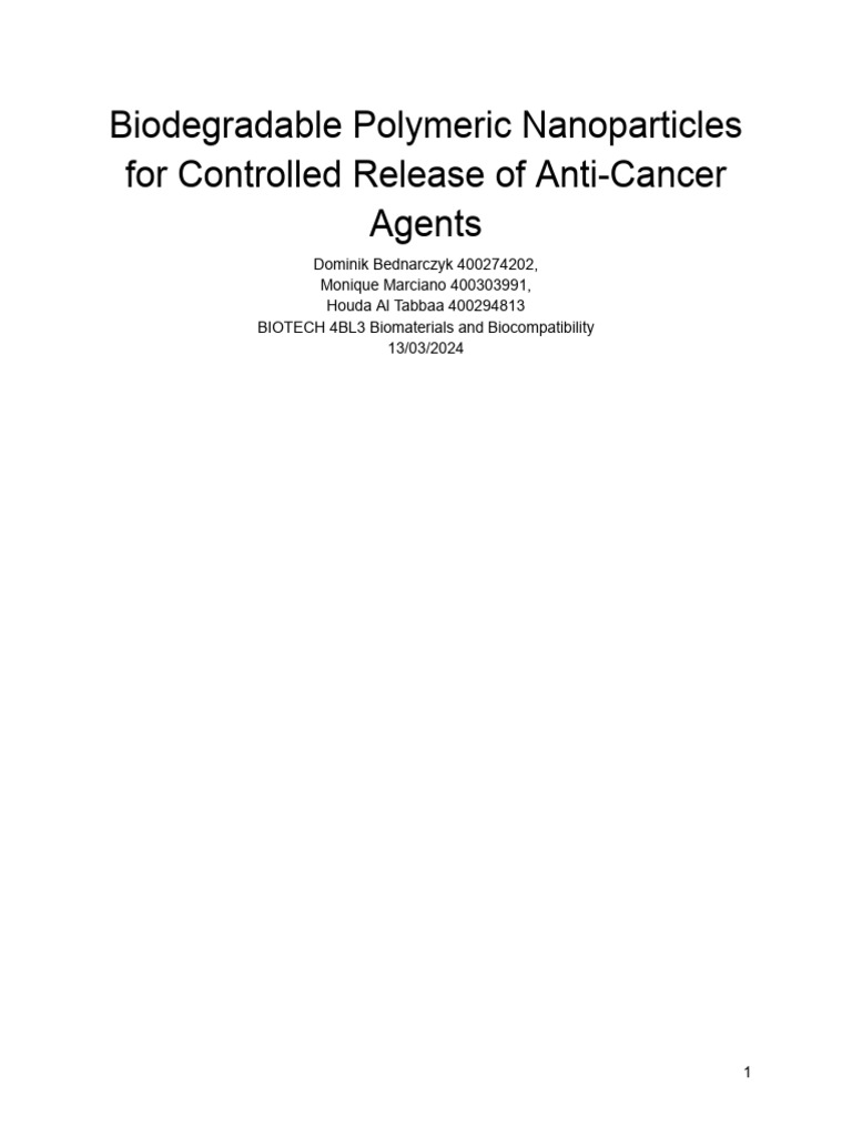 Biodegradable Polymeric Nanoparticles For Controlled Release Of Anti Cancer Agents Pdf