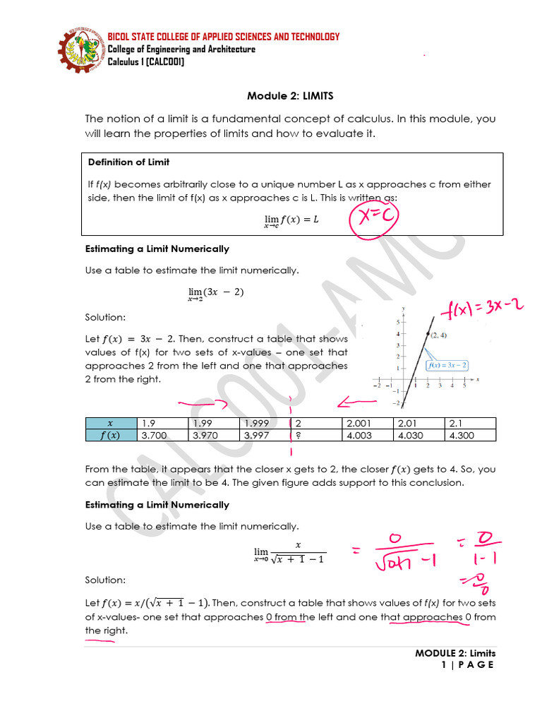 Module 2 Limits A Pdf Limit Mathematics Factorization