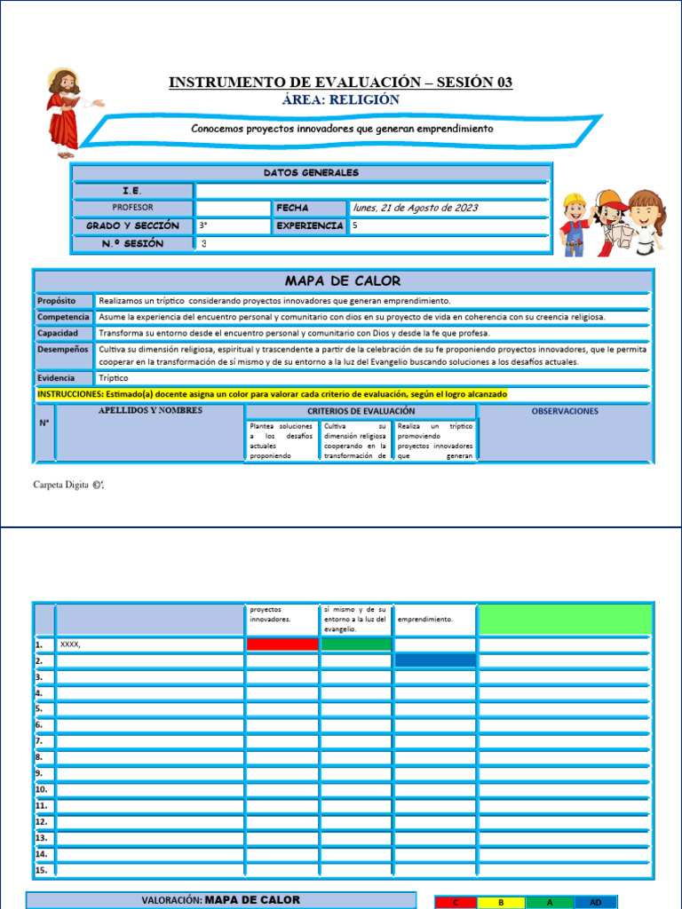 3° - 4° Instrumento - Mapa de Calor - Sesión 3 - Semana3 - Eda5 - Religión | PDF
