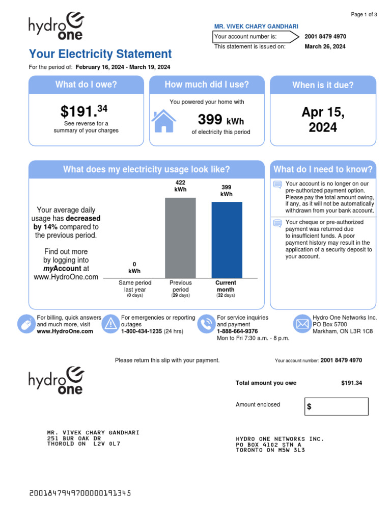 Your Electricity Statement: What Do I Owe? How Much Did I Use? When Is ...