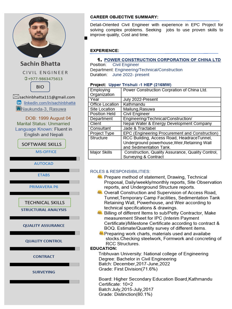 sachin CV For Civil Engineer (1) | PDF | Engineering | Business