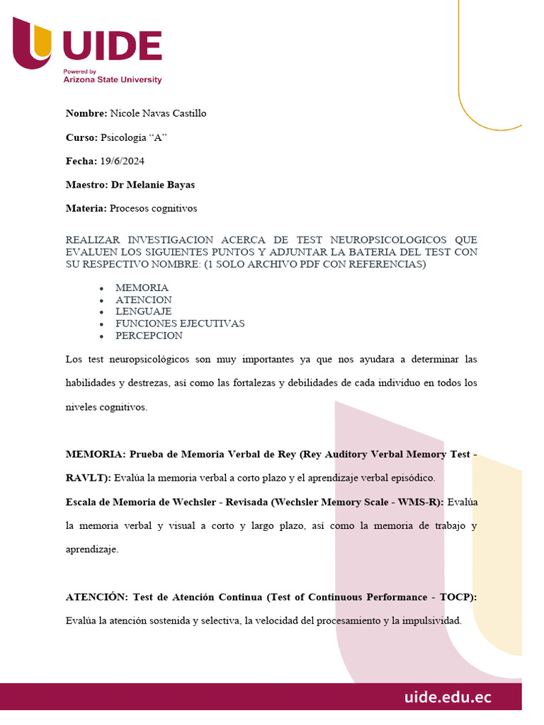 ENSAYO ETICA_ NICOLE NAVAS | PDF | Memoria | Evaluación neuropsicológica