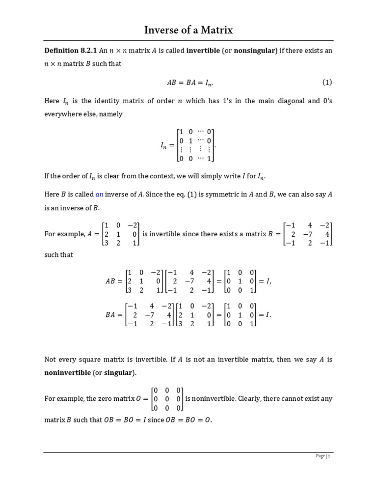 Inverse of a matrix | Download Free PDF | Matrix (Mathematics ...