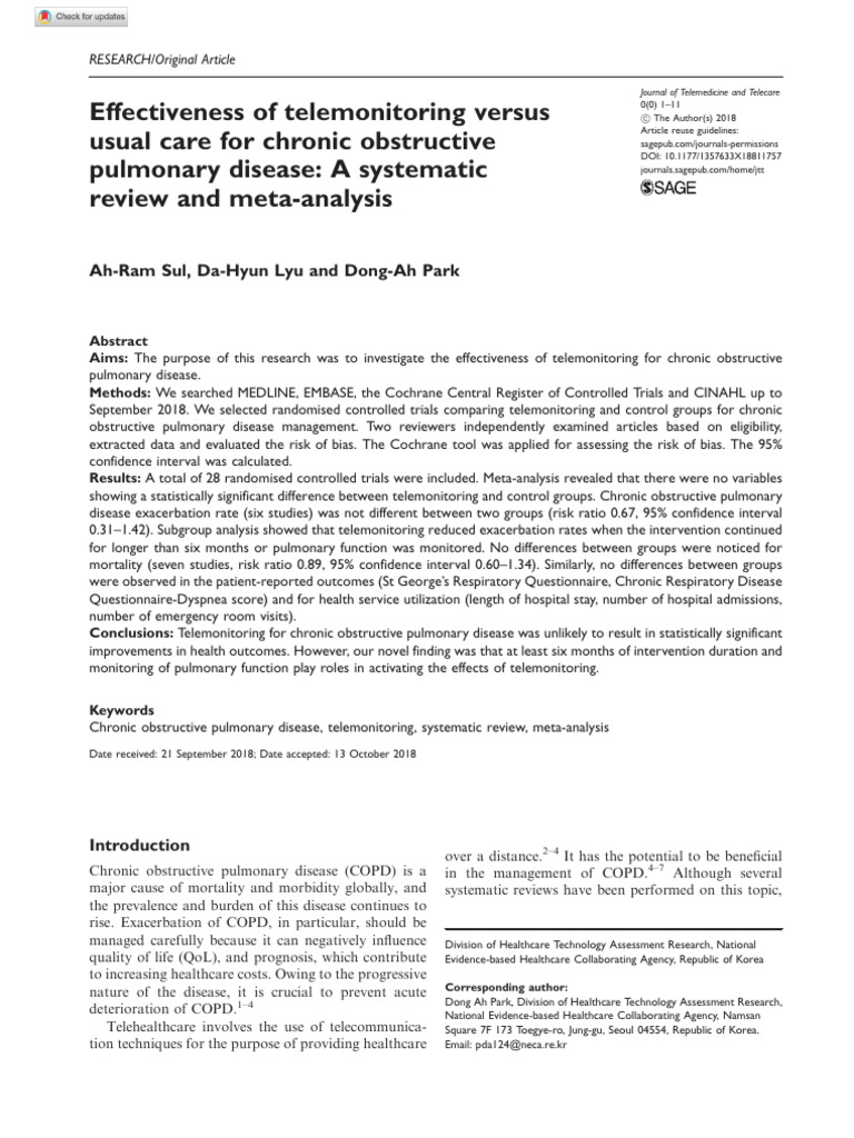 Effectiveness of Telemonitoring Versus Usual Care For Chronic ...