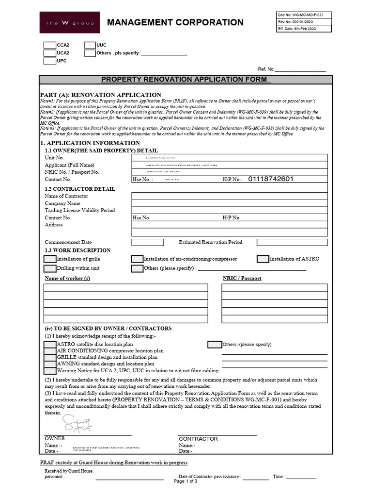 RENOVATION FORM 1 | PDF | Cheque