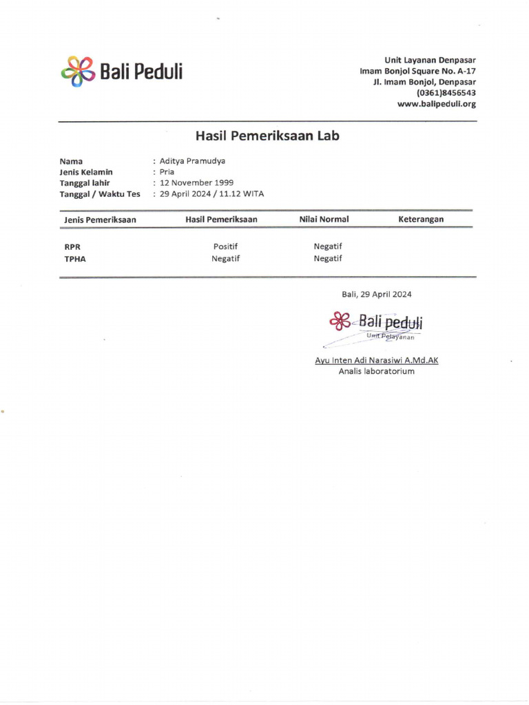 Contoh Hasil Lab | PDF