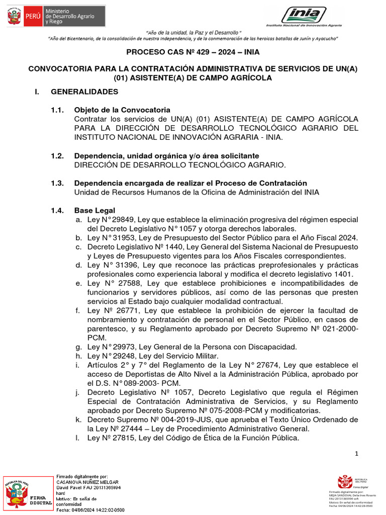 0429 2024 Inia Bases | PDF | Documento de identidad | Evaluación
