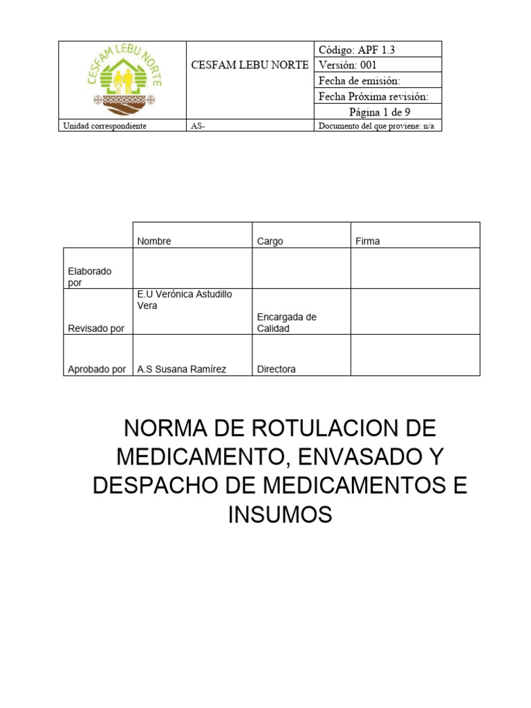 Norma de Rotulacion, Envasado y Despacho | PDF | Farmacia ...