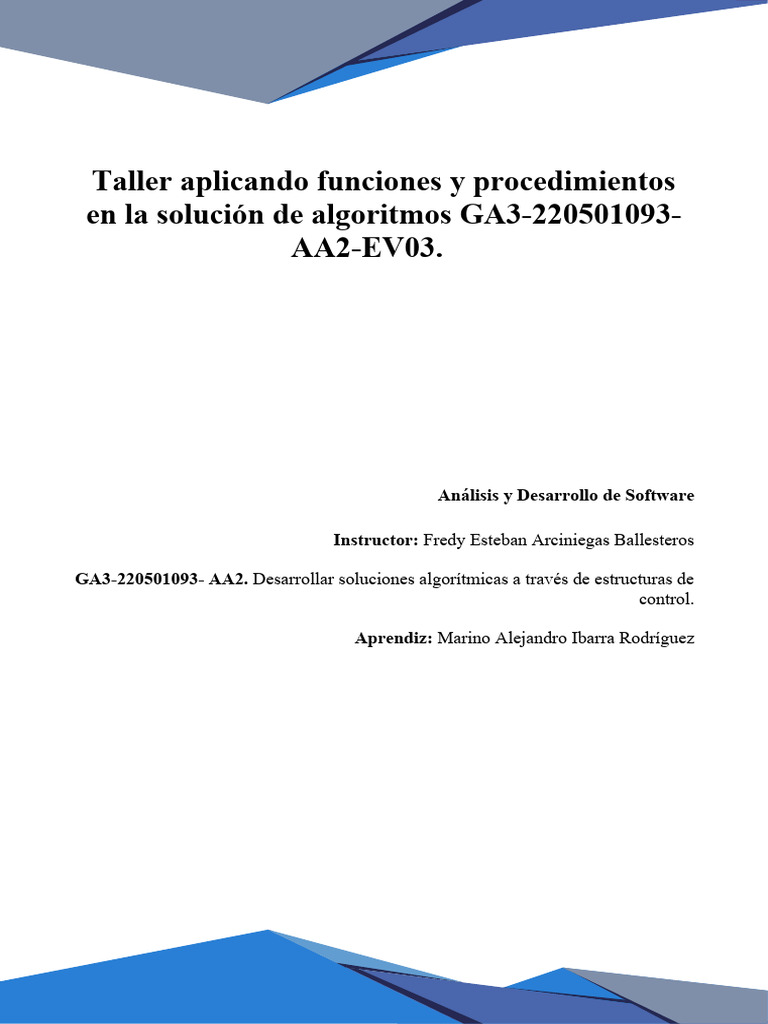Taller Aplicando Funciones y Procedimientos en La Solución de ...