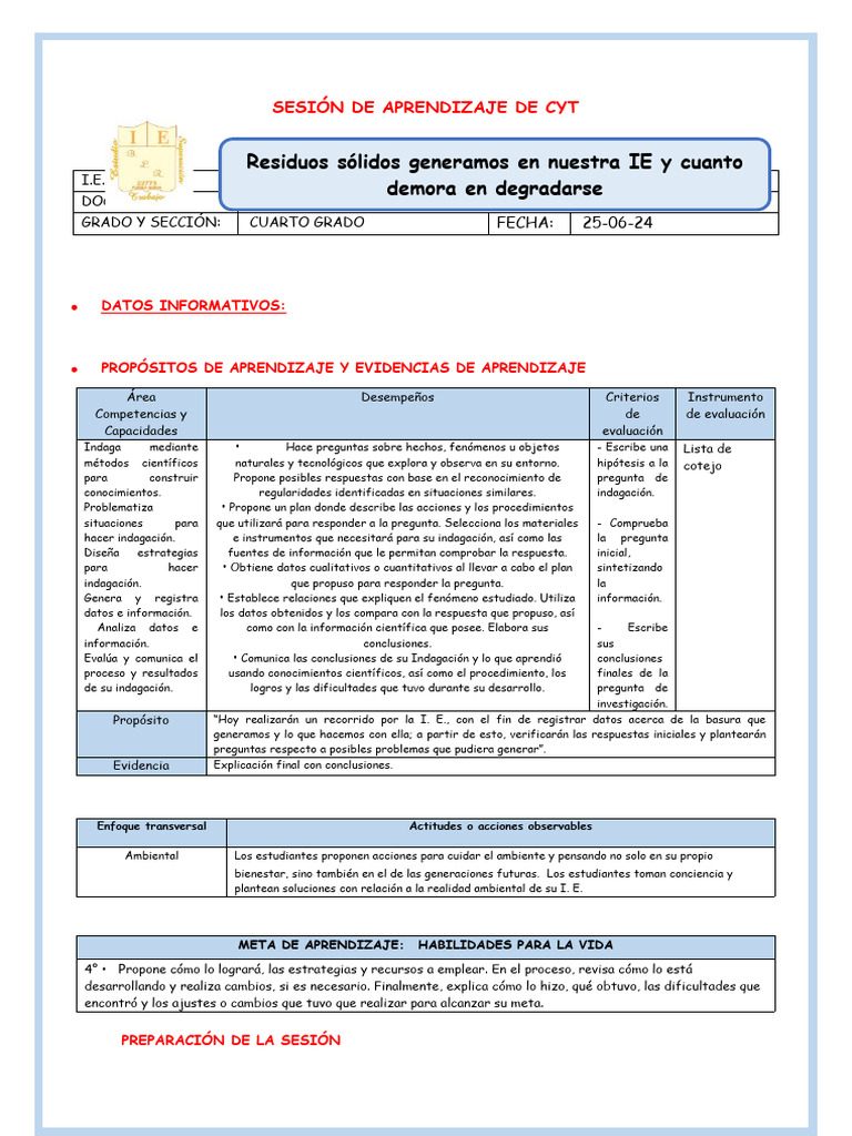Sesion Ciencia 25-06 | PDF | Residuos | Evaluación