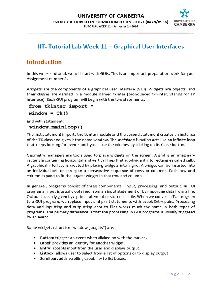 IIT-Tutorial Lab Week 11 | PDF | Graphical User Interfaces | Computer Program